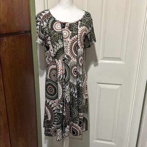 Sami & Jo | Dresses | Sami Jo Green And Brown Patterned Midi Dress Size ...